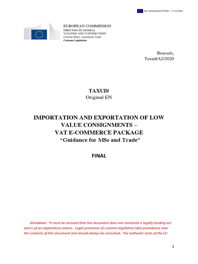 Guidance On Import and Export of Low Value Consignments Final | PDF ...