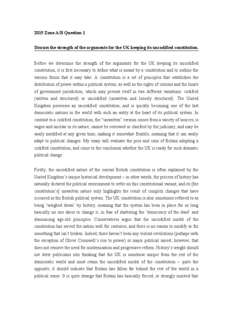 Arguments for UK's Uncodified Constitution | PDF | Constitution ...