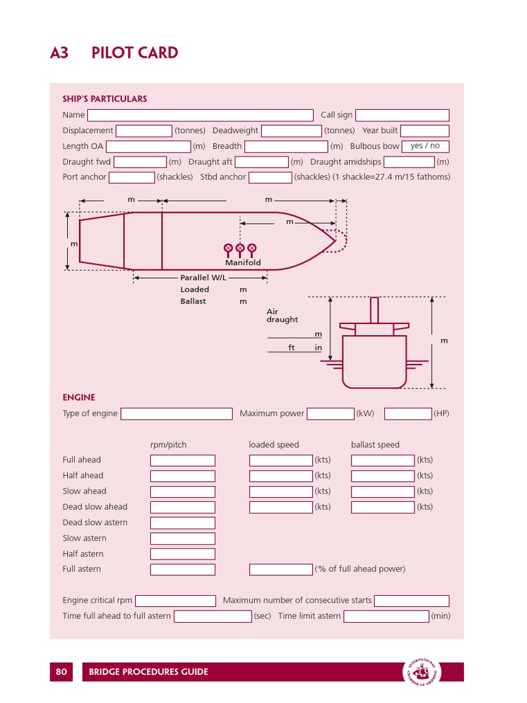 A3 Pilot Card: Ship'S Particulars | PDF | Rudder | Anchor