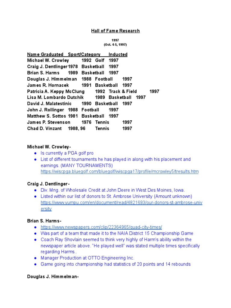 Hall of Fame Project For Website | PDF | Sports | University