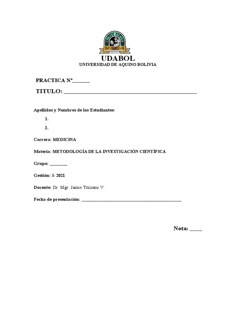 Caratula Practica UDABOL 2021 | PDF