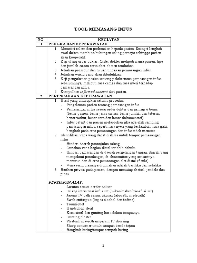 Prosedur Pemasangan Infus yang Tepat | PDF | Griya & Taman | Kesehatan ...