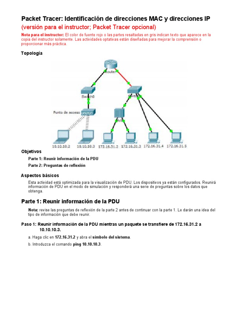5.3.1.3 Packet Tracer - Identify MAC and IP Addresses - ILM | PDF | Enrutador (Computación ...
