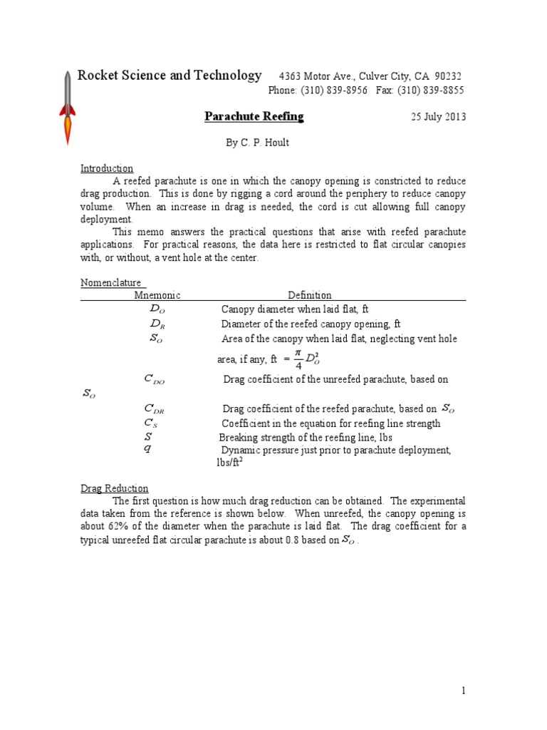 Rocket Science and Technology: Parachute Reefing | PDF | Parachute ...