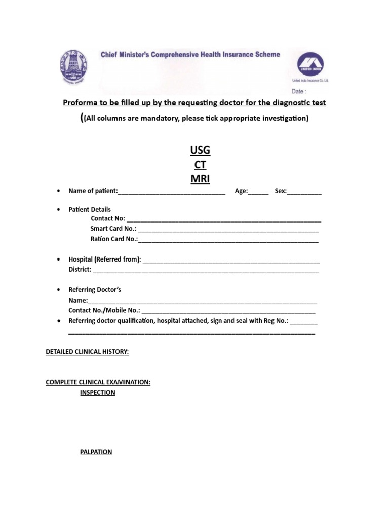 Request Form for Diagnostic Imaging Tests: Ensuring Complete Patient ...