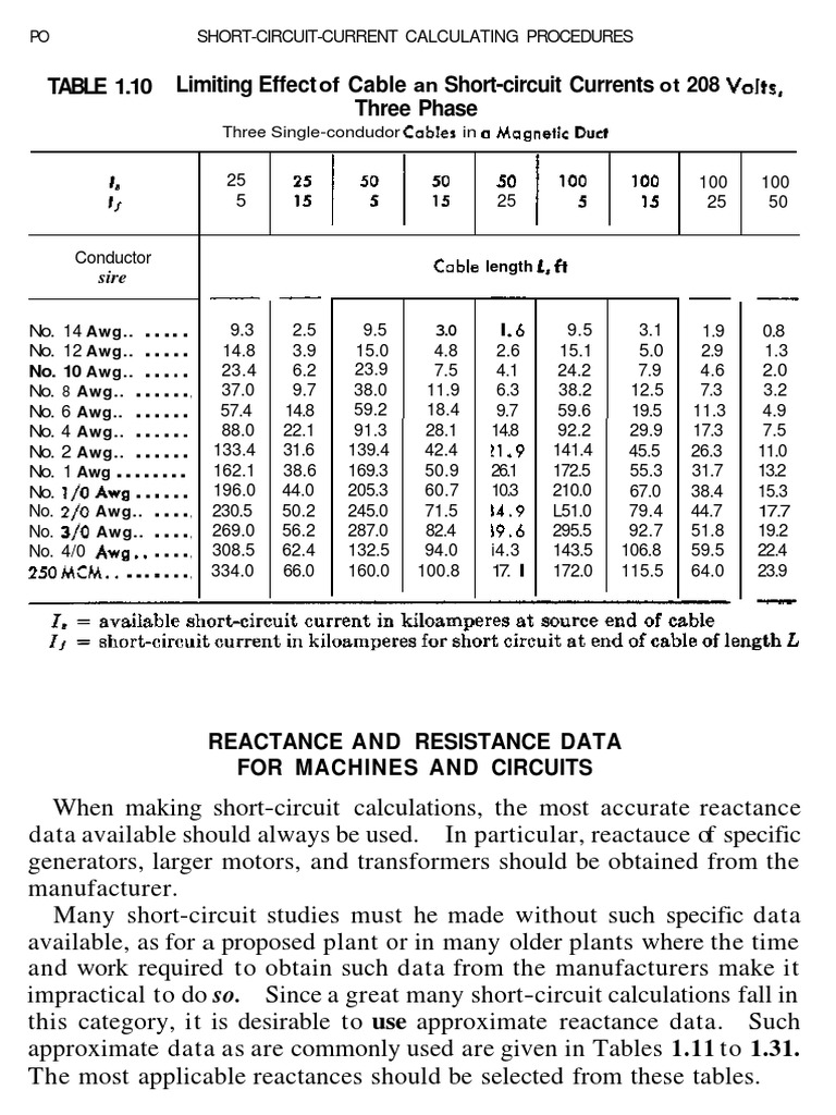 TABLE 1.10 Limiting Effect Cable Short-Circuit Currents 208 Volts ...