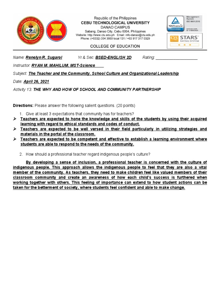 Community Expectations for Teachers | PDF