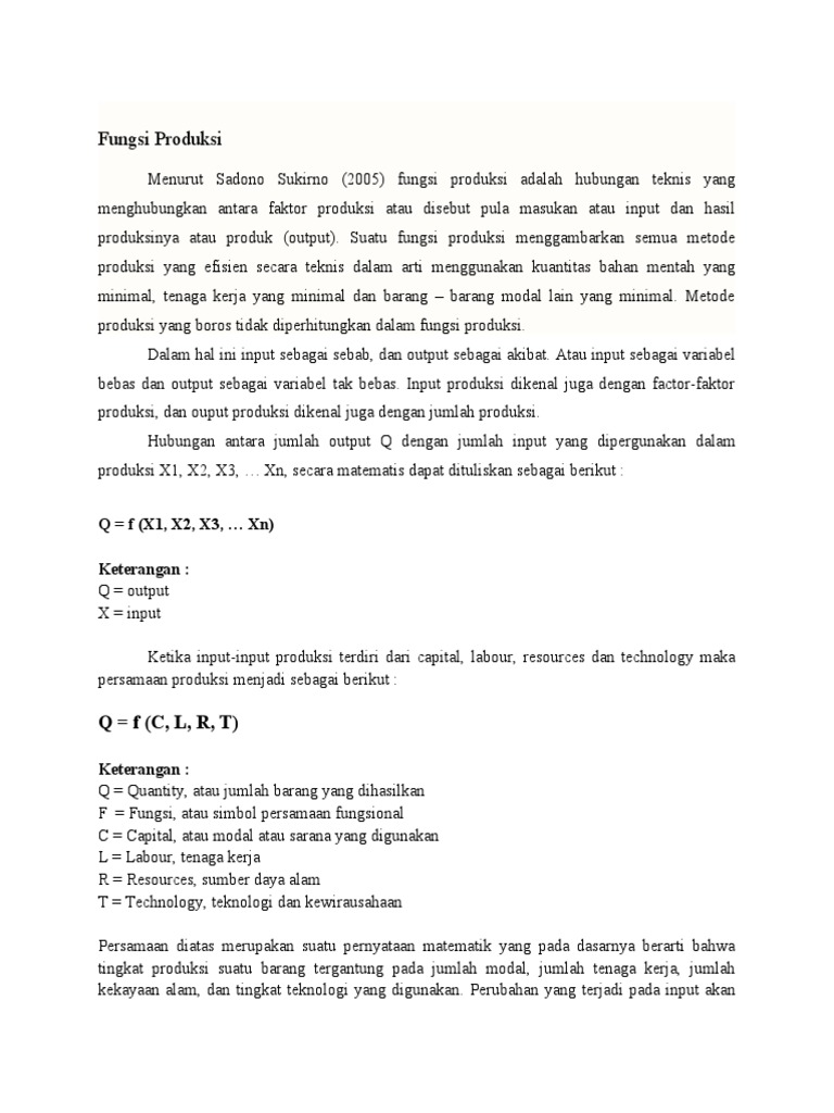 Fungsi Produksi dan Faktor Input | PDF | Pengelolaan Keuangan & Uang | Metode & Bahan Ajar