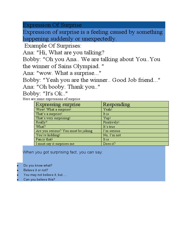 Expressing Surprise Responding: When You Got Surprising Fact, You Can ...