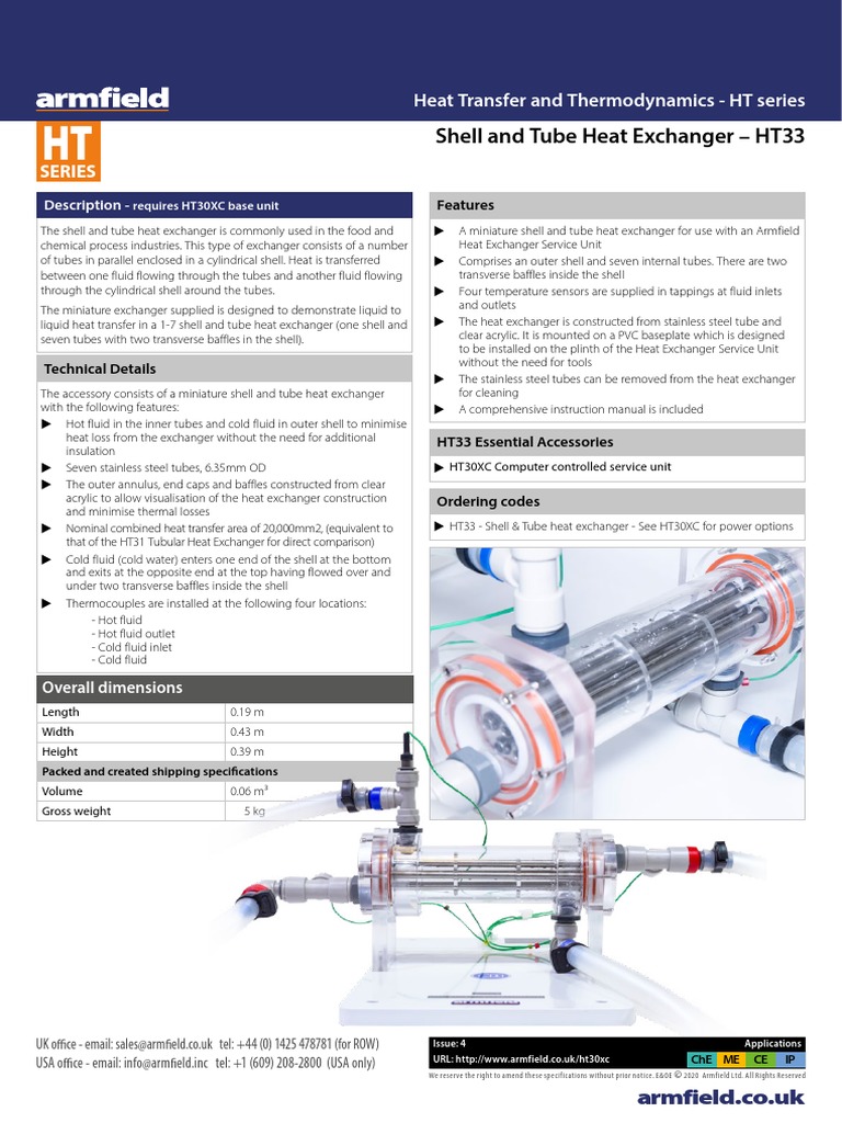 Armfield HT33 DataSheets V4a Web 1 | PDF | Heat Exchanger | Heat