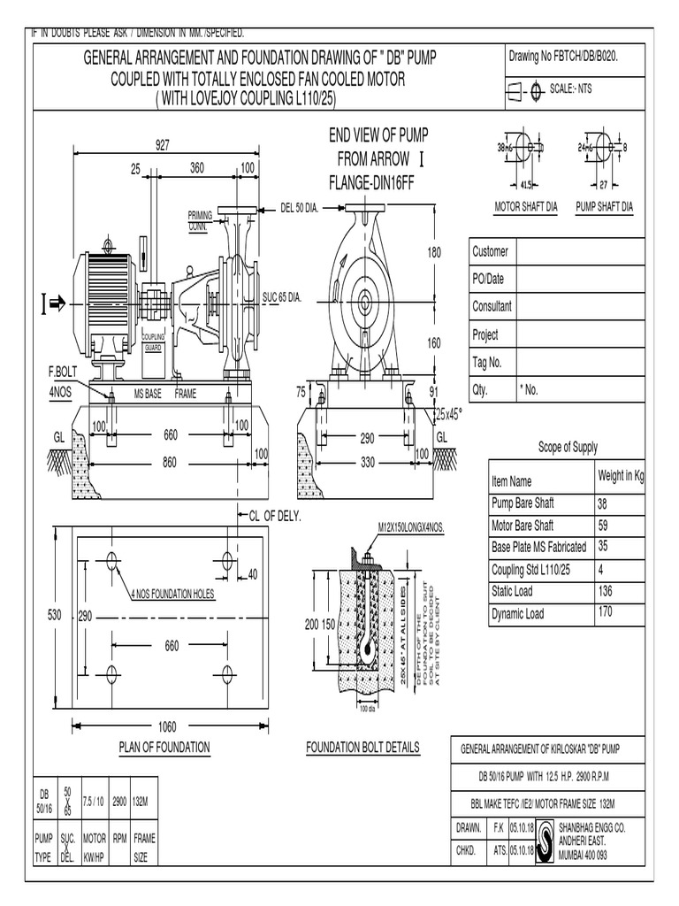 General Arrangement and Foundation Drawing of " DB" Pump Coupled With ...