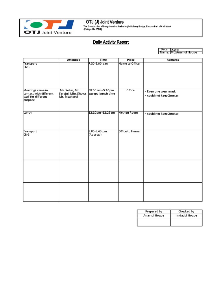 OTJ (J) Joint Venture: Attendee Time Place Remarks | PDF