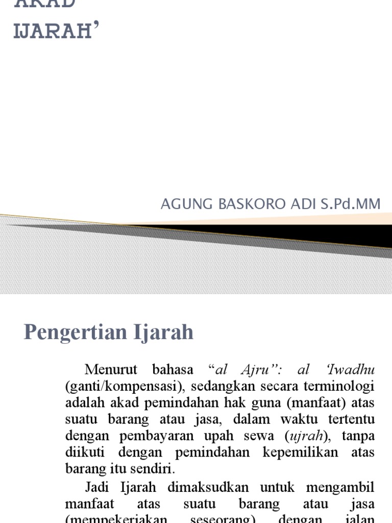 Pengertian dan Contoh Akad Ijarah | PDF