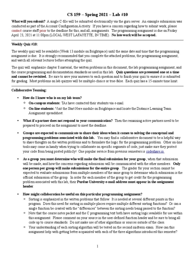 CS 159 - Spring 2021 - Lab #10: Contact Prior | PDF | Array Data ...