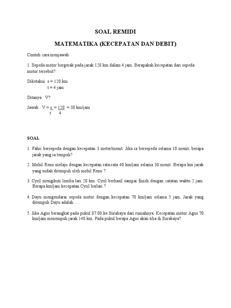 Soal Remidi Kecepatan Debit | PDF
