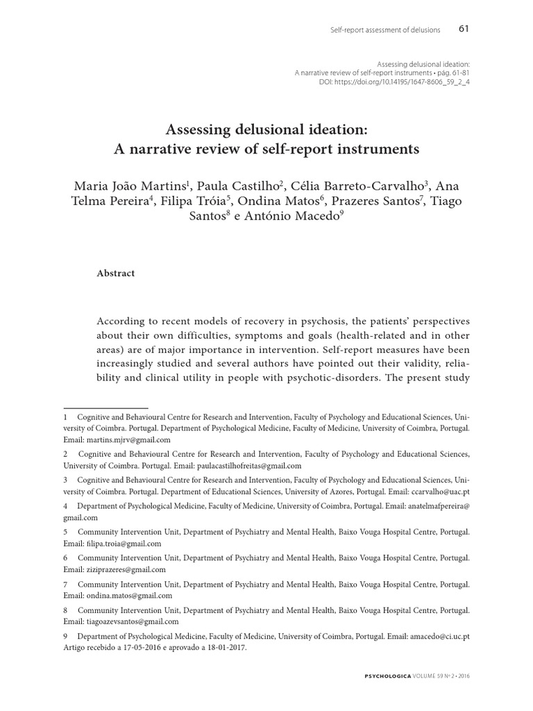 Self-Report Tools for Delusion Assessment | PDF | Delusion | Self ...