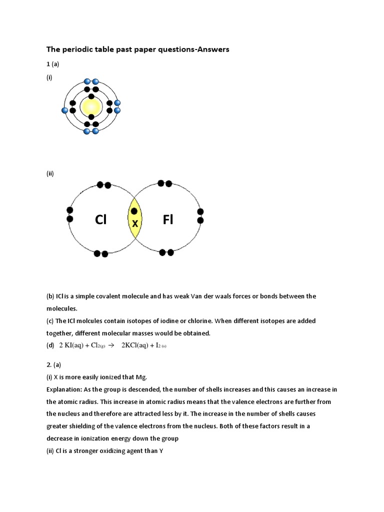 The Periodic Table Past Paper Question-Answers | PDF