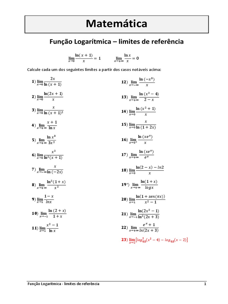 Função Logarítmica - Limites | PDF | Logaritmo | Ensino de Matemática