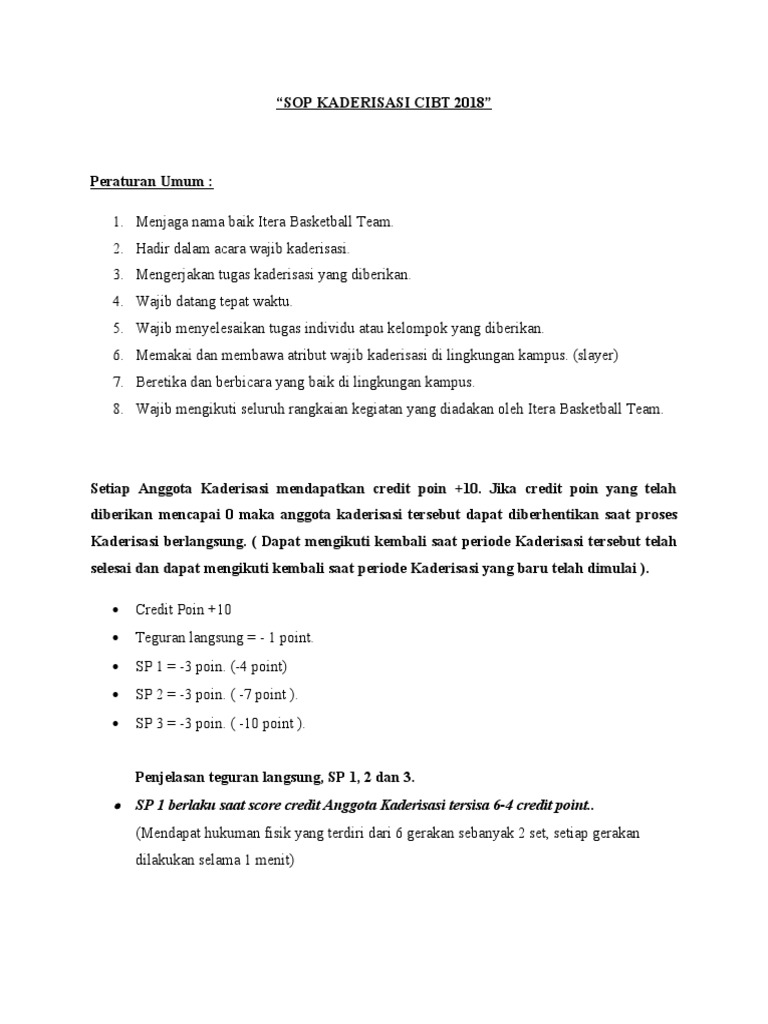 Contoh SOP KADERISASI | PDF