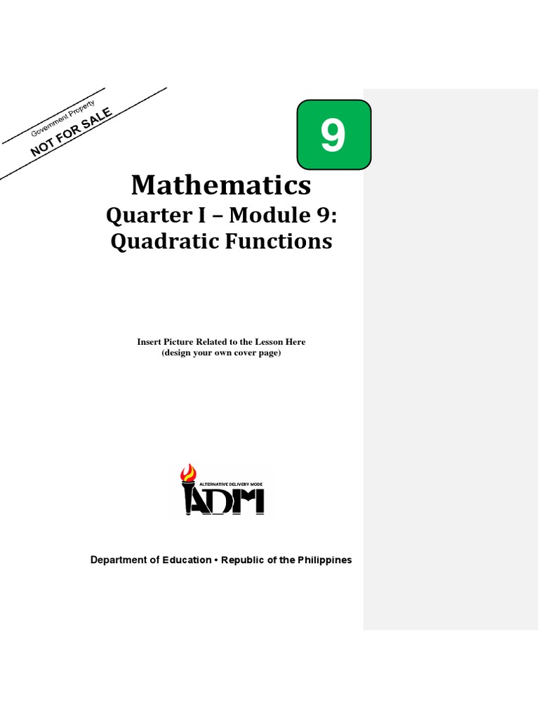 Mathematics: Quarter I - Module 9: Quadratic Functions | PDF | Function (Mathematics) | Teaching ...