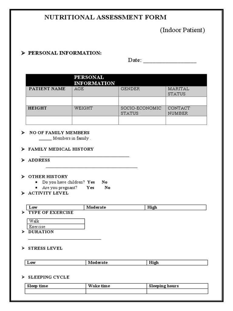 Assessment Form (Indoor) | Download Free PDF | Obesity | Body Mass Index