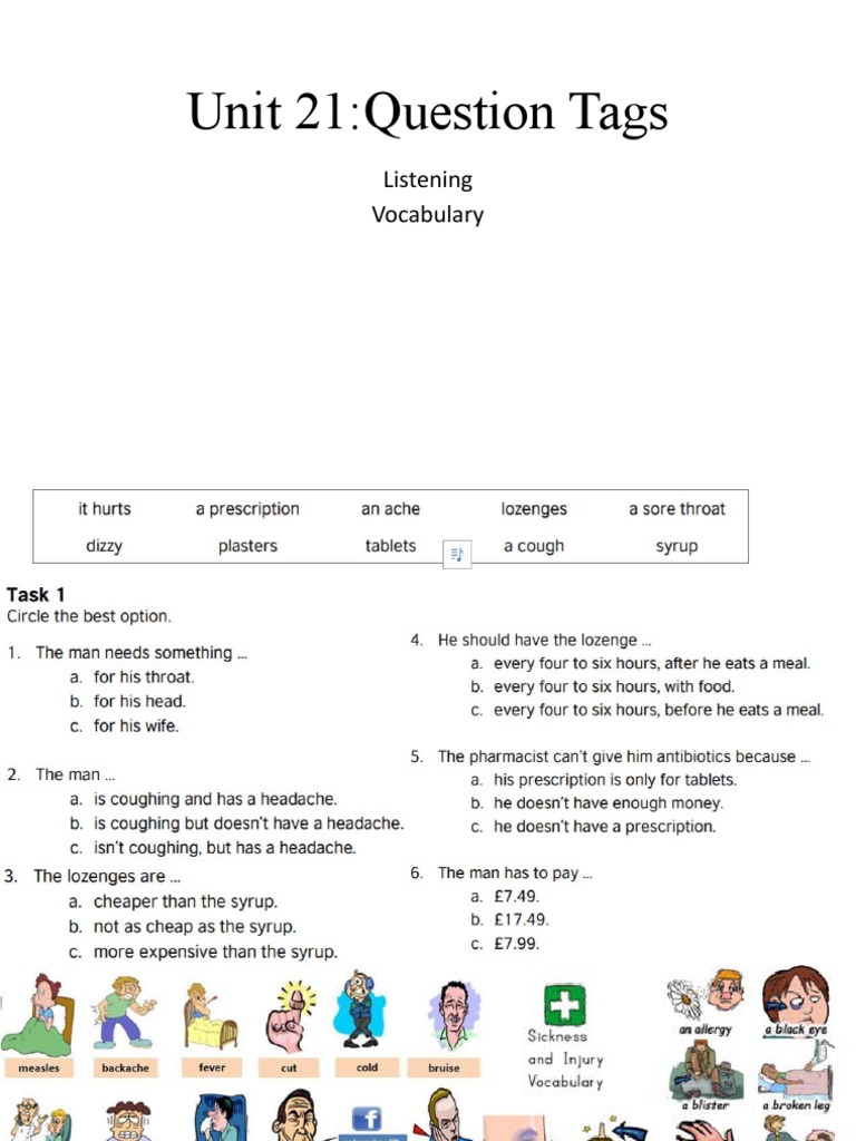 Unit 21:question Tags: Listening Vocabulary | PDF