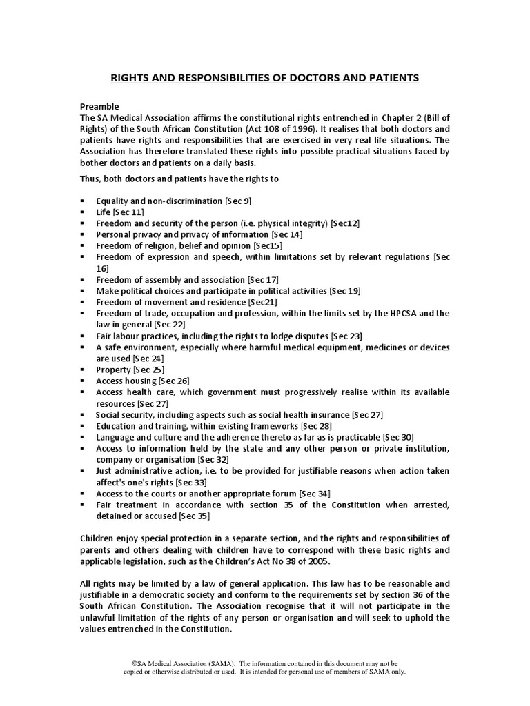 Rights and Responsibilities of Doctors and Patients: Preamble | PDF ...
