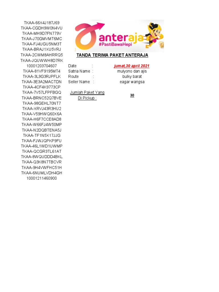 Tanda Terima Paket ANTERAJA | PDF