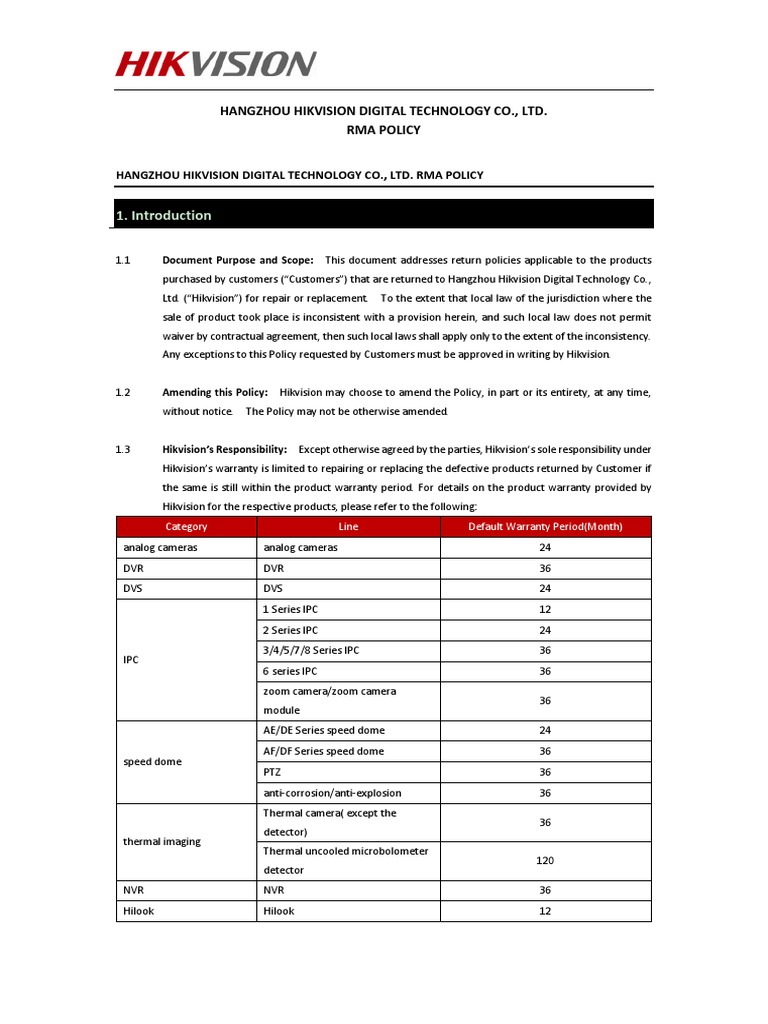 Hikvision RMA Policy v4.6 - 2 | PDF | Packaging And Labeling | Access ...