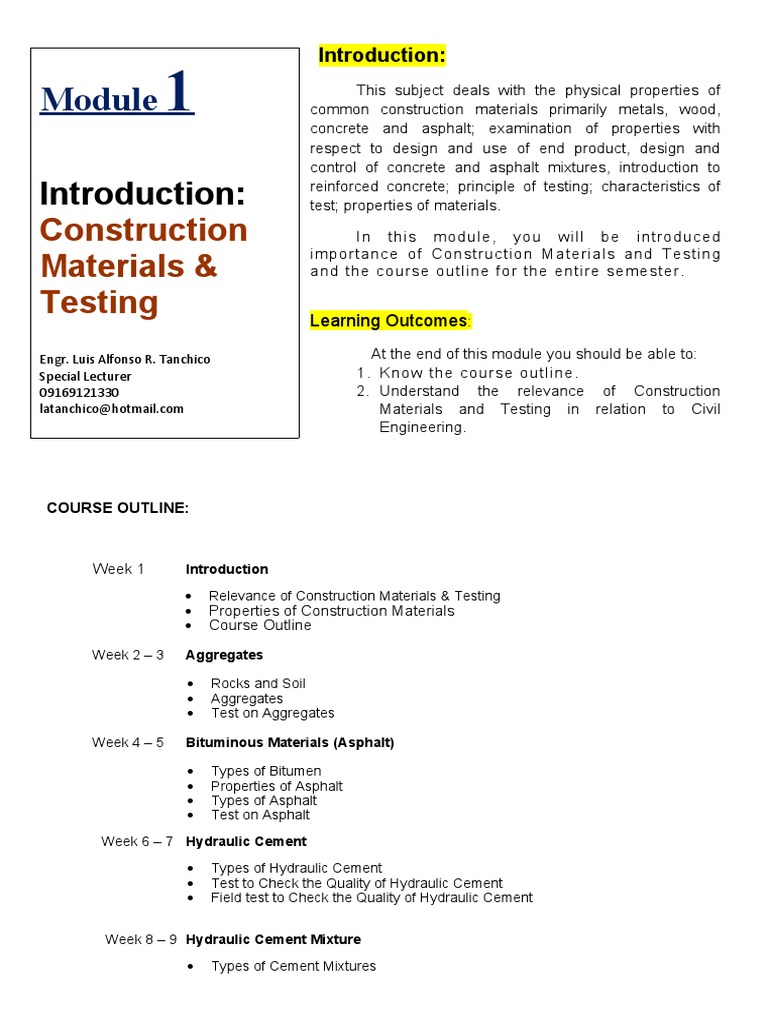 Construction Materials & Testing: Learning Outcomes | PDF | Plasticity ...