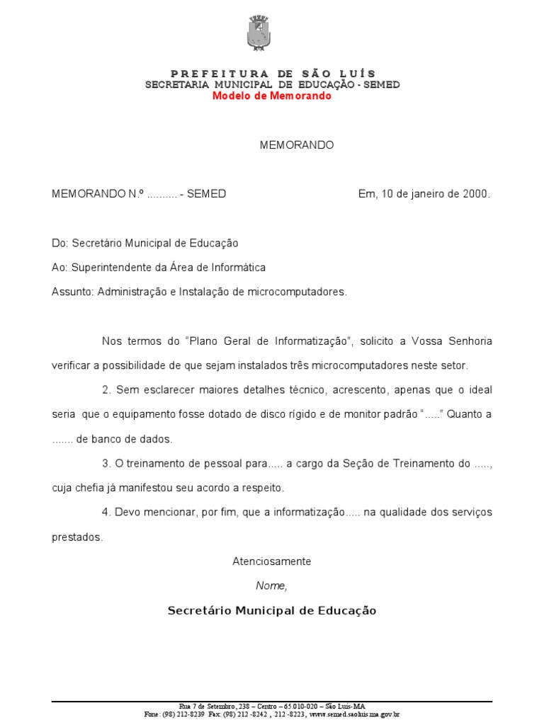 Modelo de Memorando: Secretaria Municipal De Educação - Semed ...