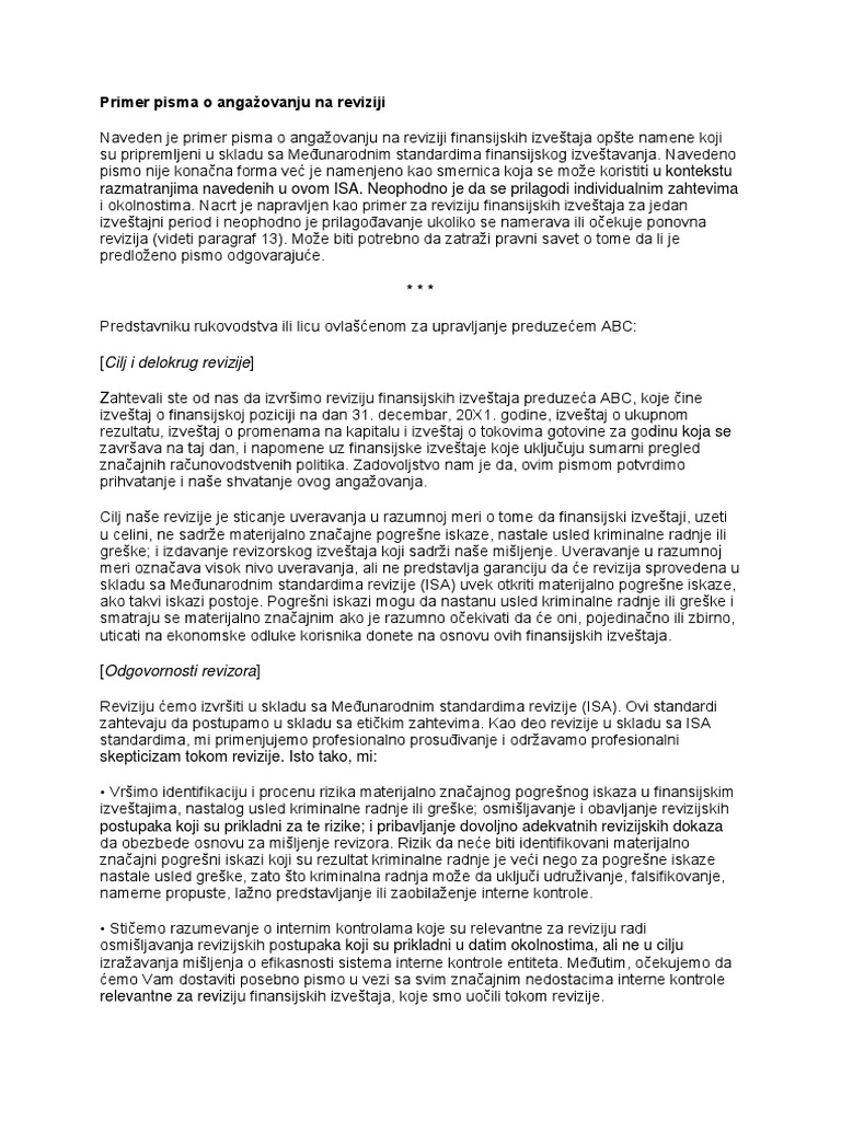 Primer Pisma o Angazovanju | PDF