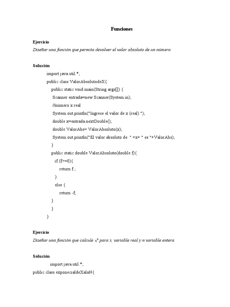 Funciones (Java) | PDF | División (Matemáticas) | Java (lenguaje de programación)