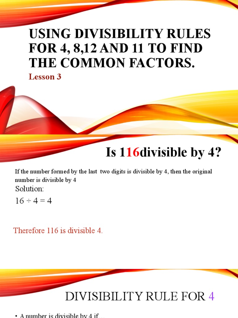 Lesson 3 - Divisibility Rules For 4, 8, 12 and 11 | PDF | Abstract ...
