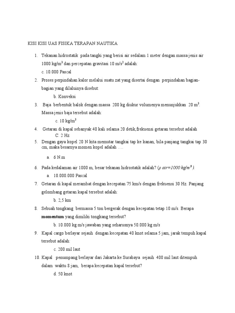 Kisi Kisi Uas Fisika Terapan Nautika | PDF
