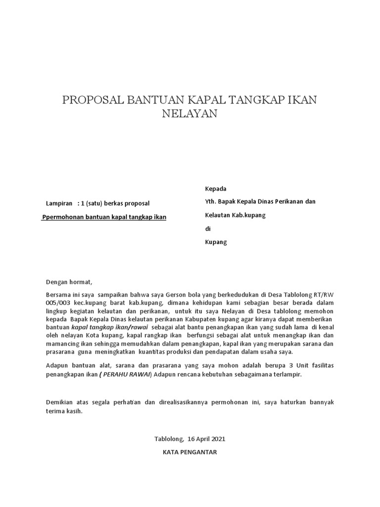 Proposal Alat Tangkap Ikan Rawai Bapak Gerson Bolla | PDF