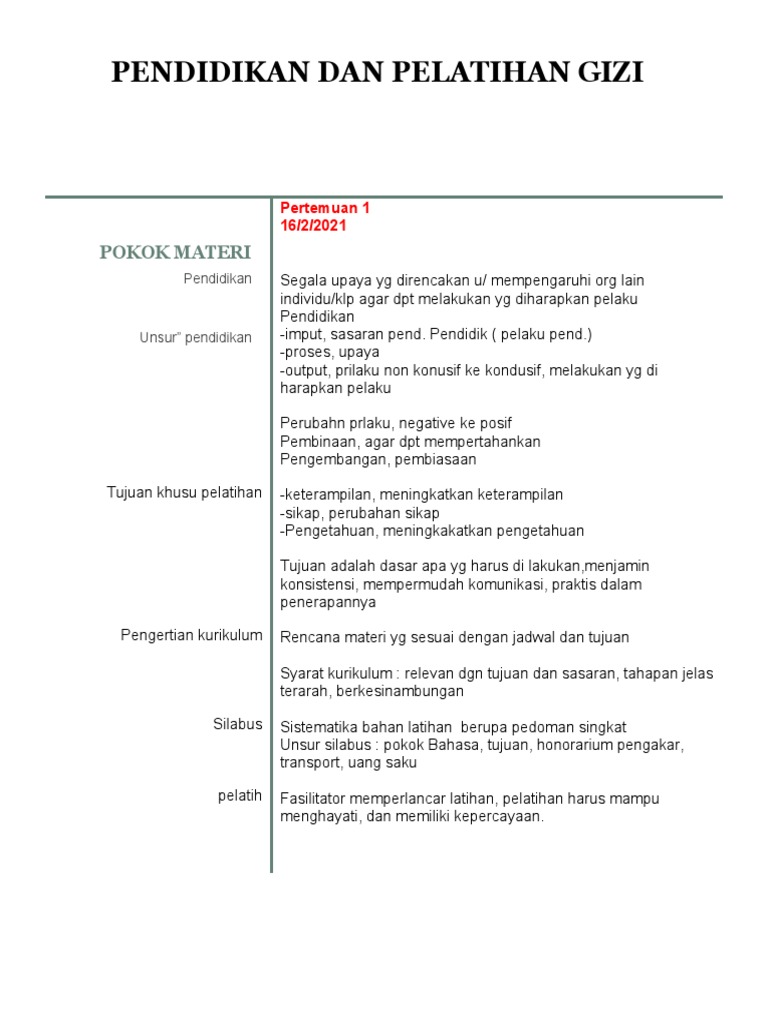 Pendidikan dan Pelatihan Gizi Efektif | PDF