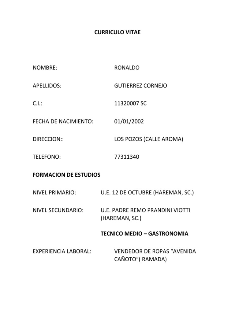 Curriculo Vitae - Ronaldo | PDF