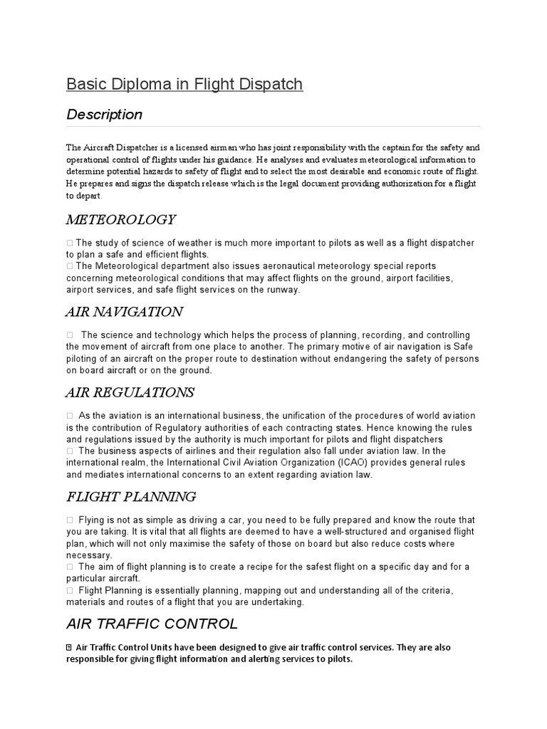 Basic Diploma in Flight Dispatch | PDF | Flight | Air Traffic Control