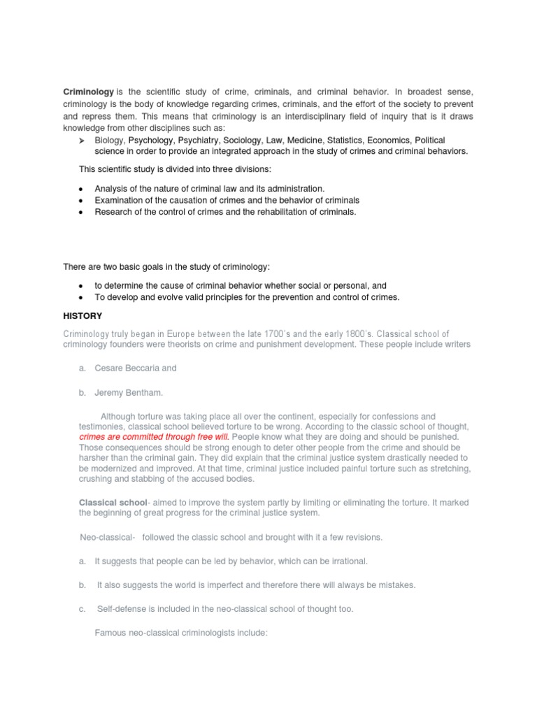 Criminology Is The Scientific Study of Crime, Criminals, and Criminal ...