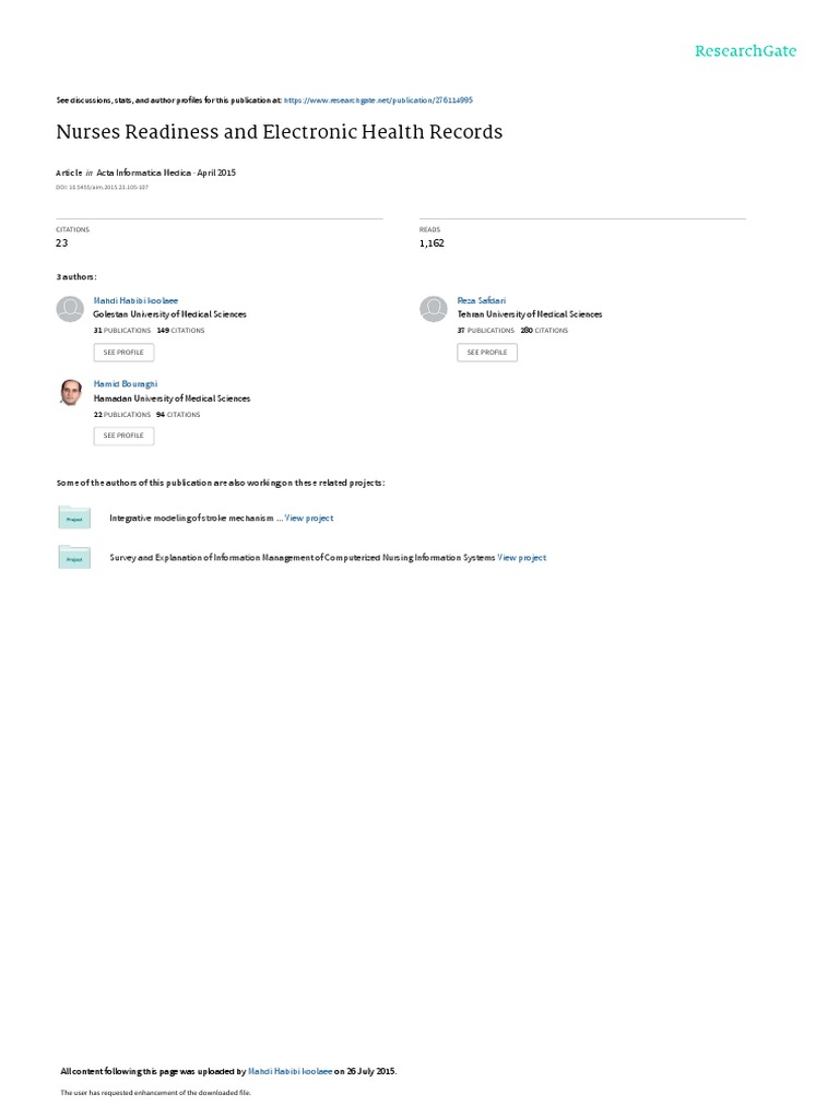 Nurses Readiness and Electronic Health Records: Acta Informatica Medica ...