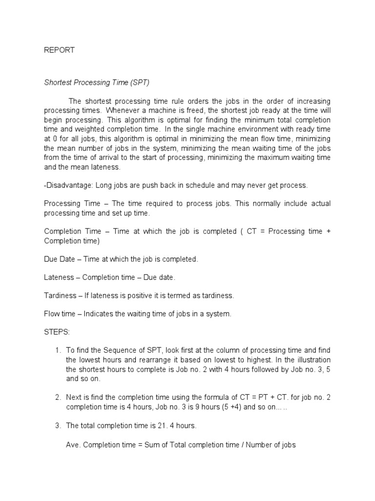 Shortest Processing Time (SPT) | PDF