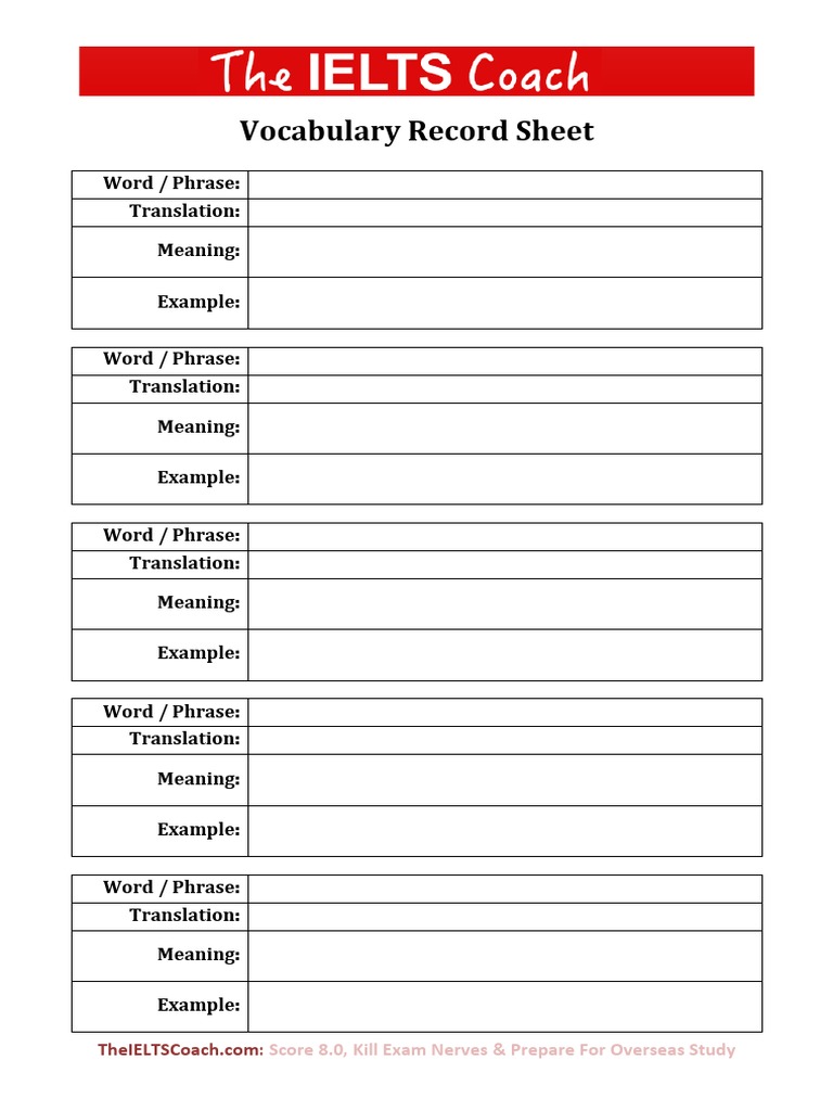 Vocabulary Record Sheet Template | PDF | Vocabulary | Stress (Linguistics)