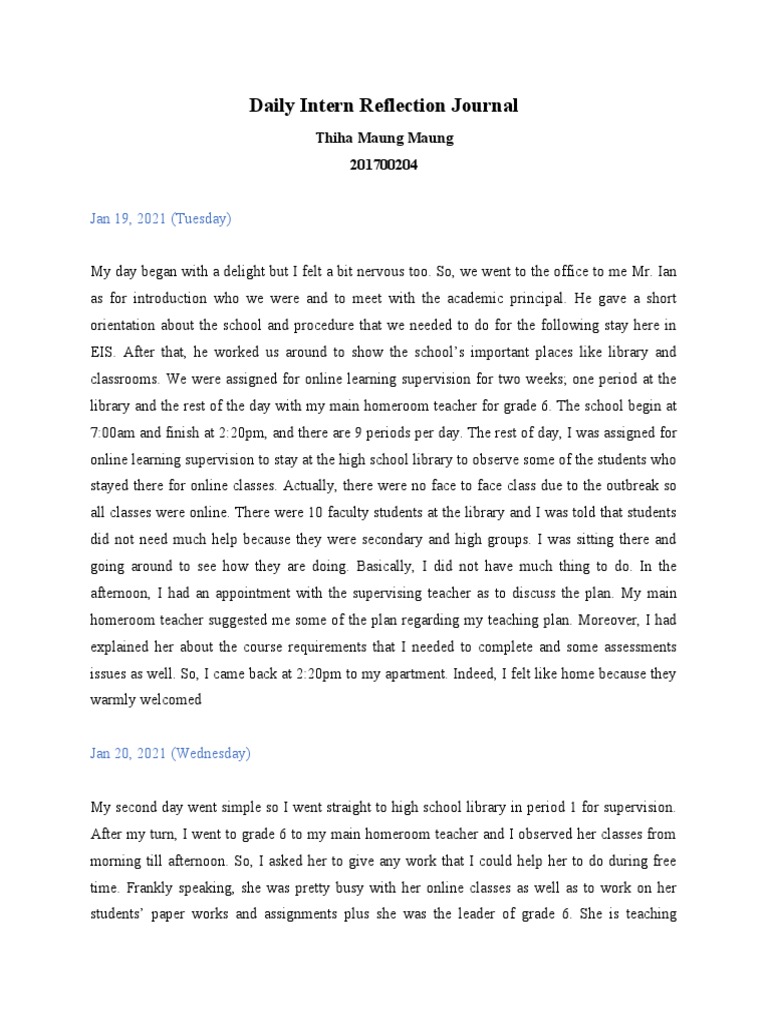 Daily Intern Reflection Journal Eis-G 6 | PDF | Vocabulary | Teachers