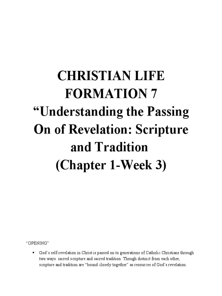 Christian Life Formation 7 "Understanding The Passing On of Revelation ...