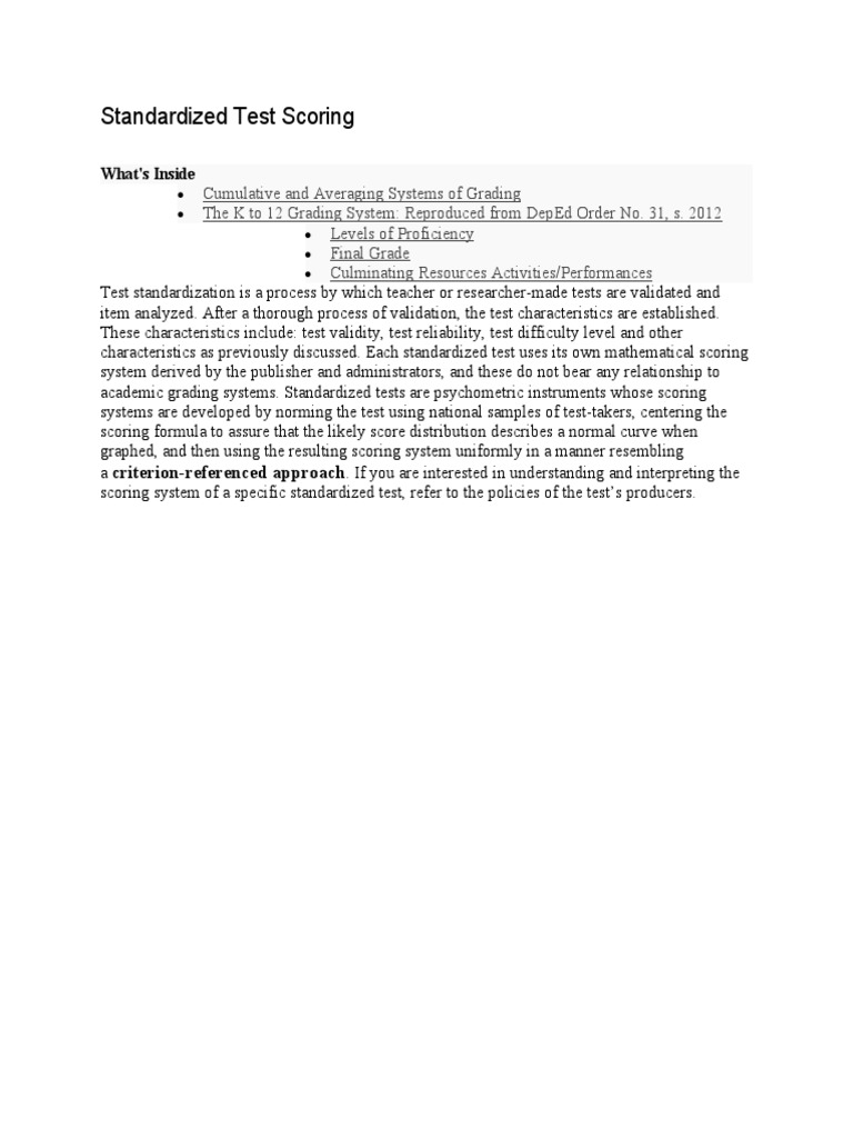Standardized Test Scoring | PDF