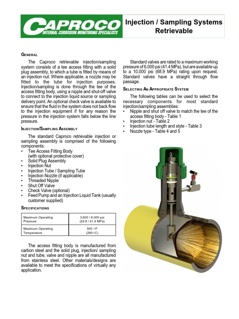 Injection Sampling Systems Retrievable | PDF | Valve | Pipe (Fluid ...