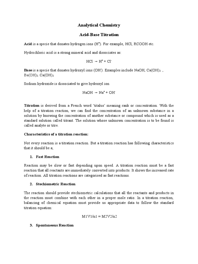 Analytical Chemistry Acid-Base Titration: H) Ba (OH) H) | Download Free ...