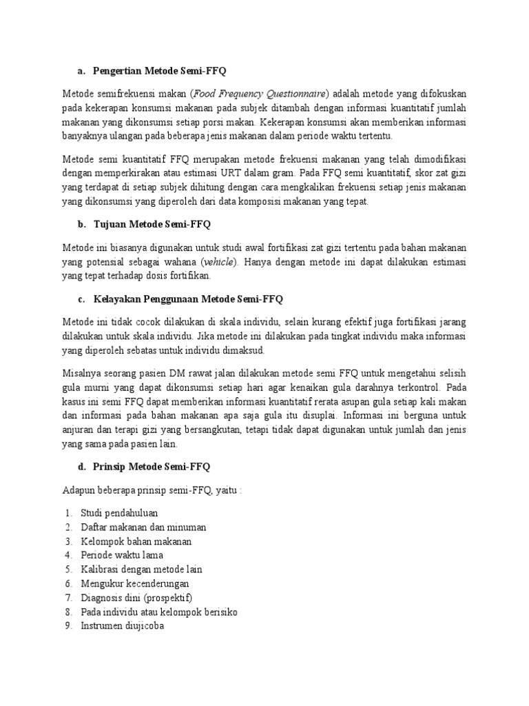 Perbandingan Metode FFQ dan Semi-FFQ | PDF