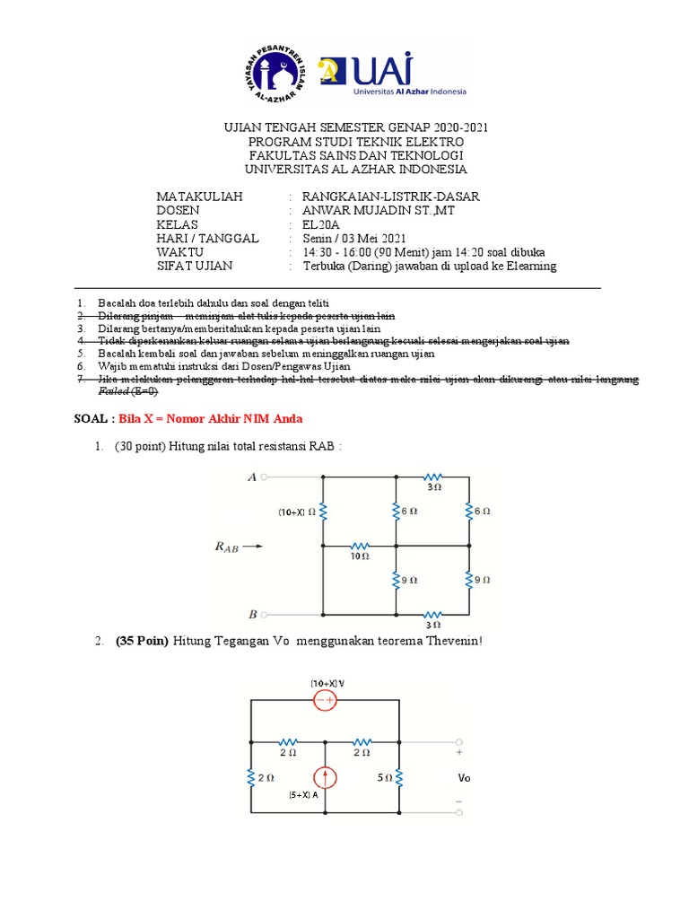 Soal UTS EL20A Rangkaian-Listrik-Dasar Revisi | PDF